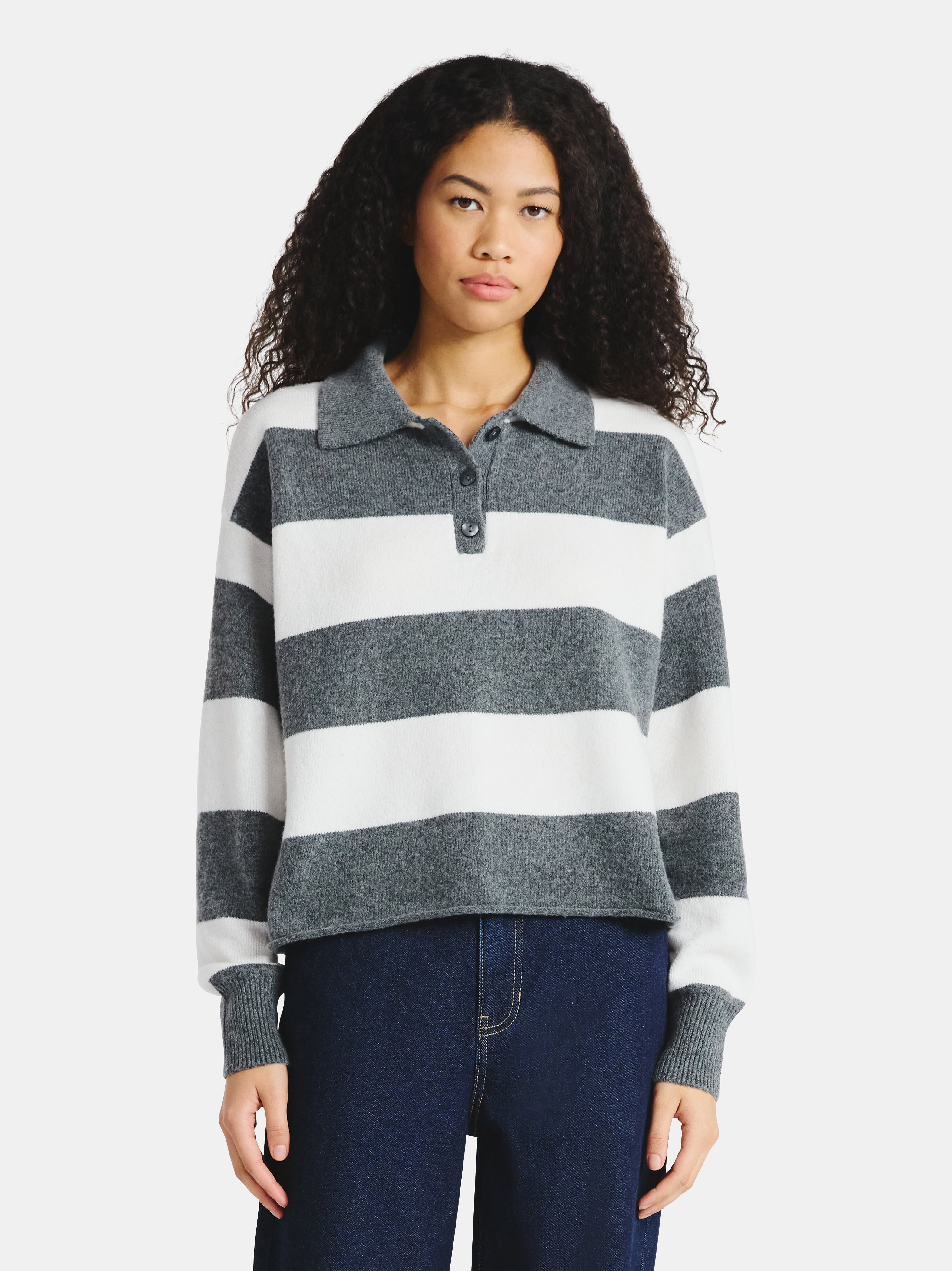 No Boundaries Button-Up Pullover Sweater with Long Sleeves, Midweight ...