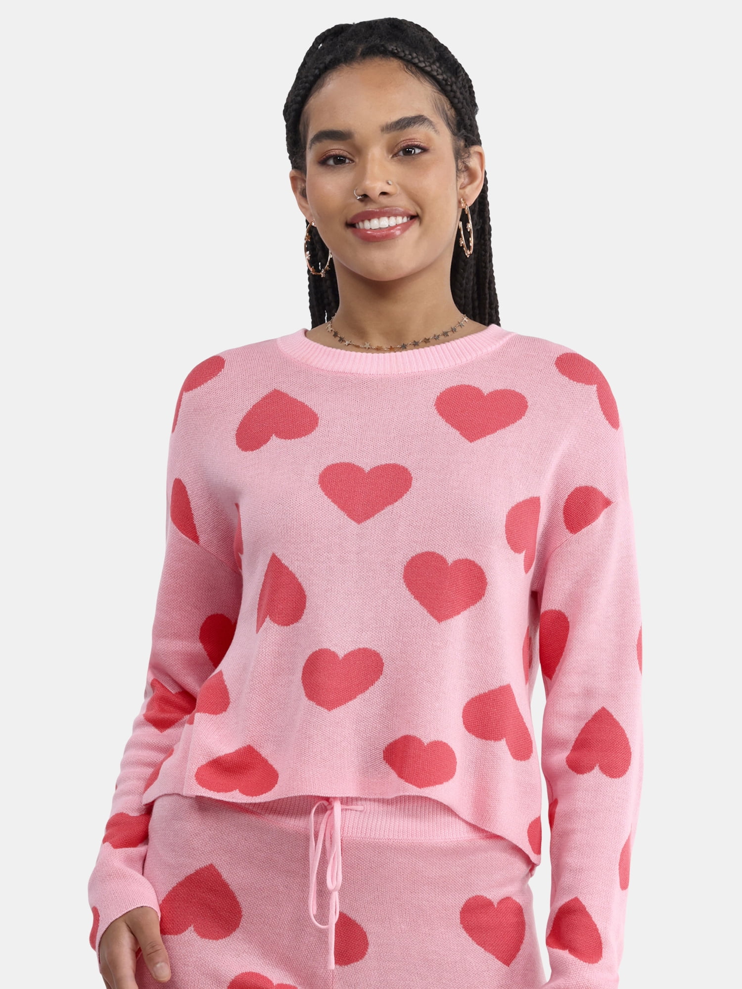 No Boundaries Women's Intarsia Knit Top Coverup with Long Sleeves ...