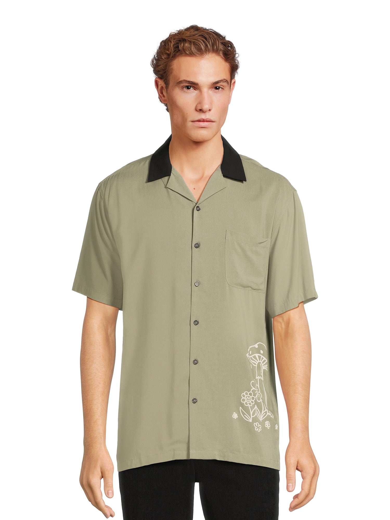 No Boundaries Men's & Big Men's Bowling Shirt with Short Sleeves, Sizes ...