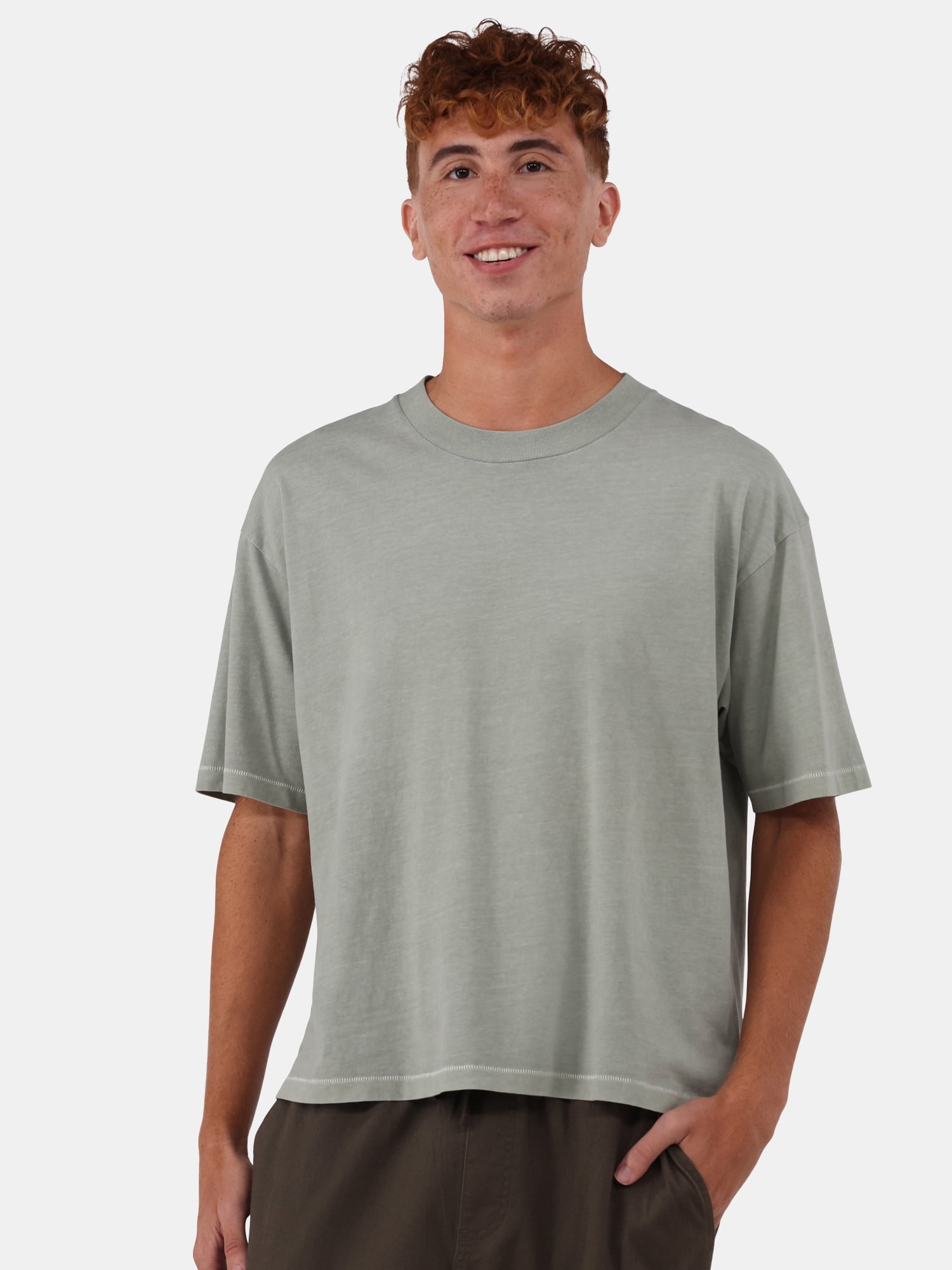No Boundaries Men's Boxy Cropped Tee, Oversized Fit, Sizes XS-5XL, 100% ...