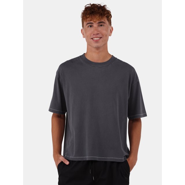 No Boundaries Boxy Cropped Tee, Men's and Big Men's - Walmart.com