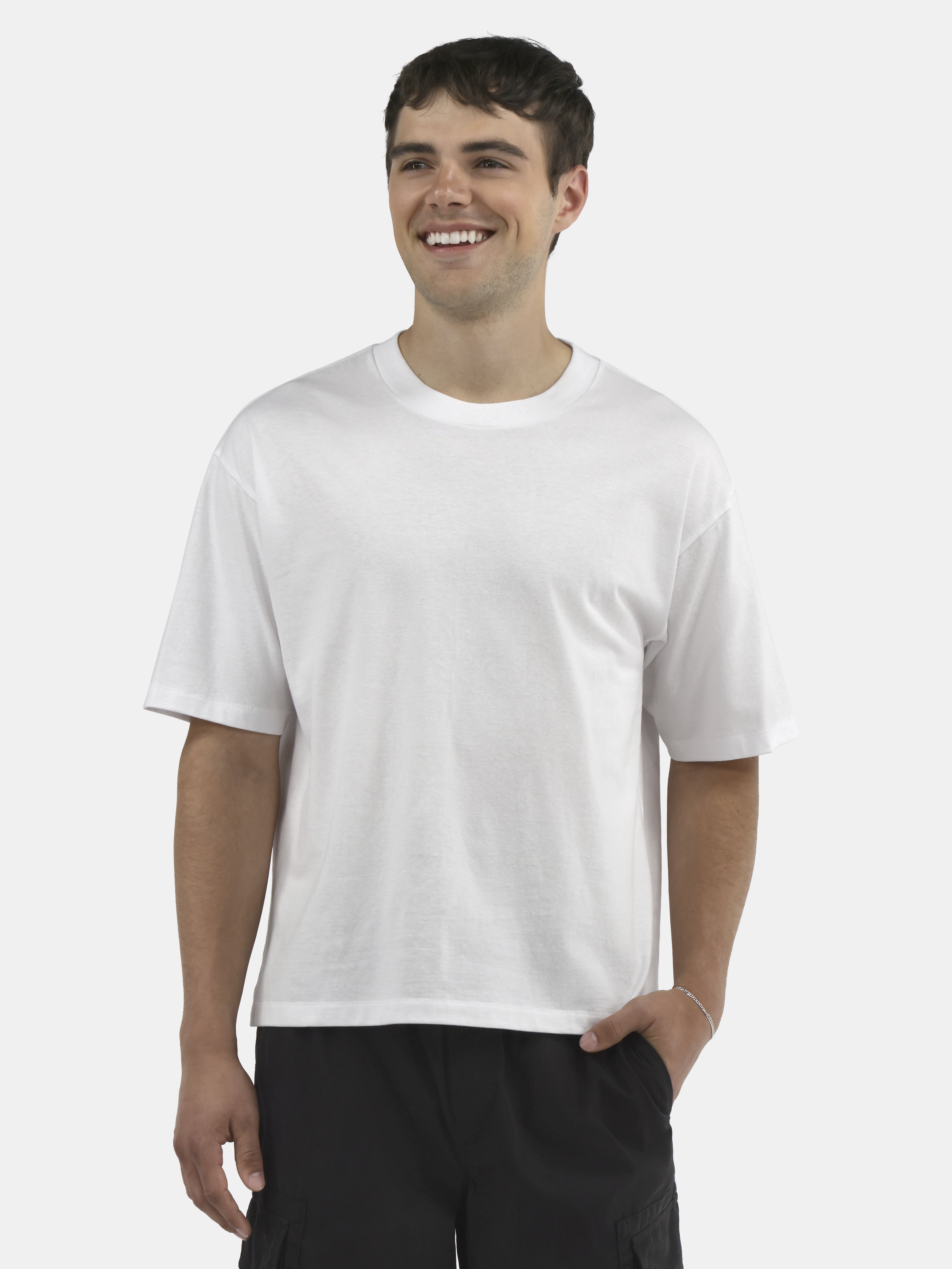 No Boundaries Men's & Big Men's Boxy Fit Cropped Tee Shirt, Sizes XS ...