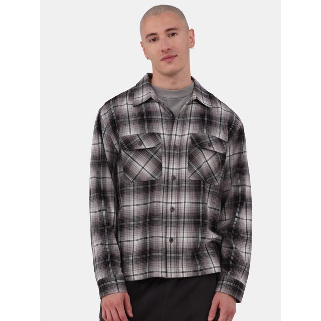 No Boundaries Men's & Big Men's Boxy Fit Flannel Shirt, Sizes XS-3XL ...