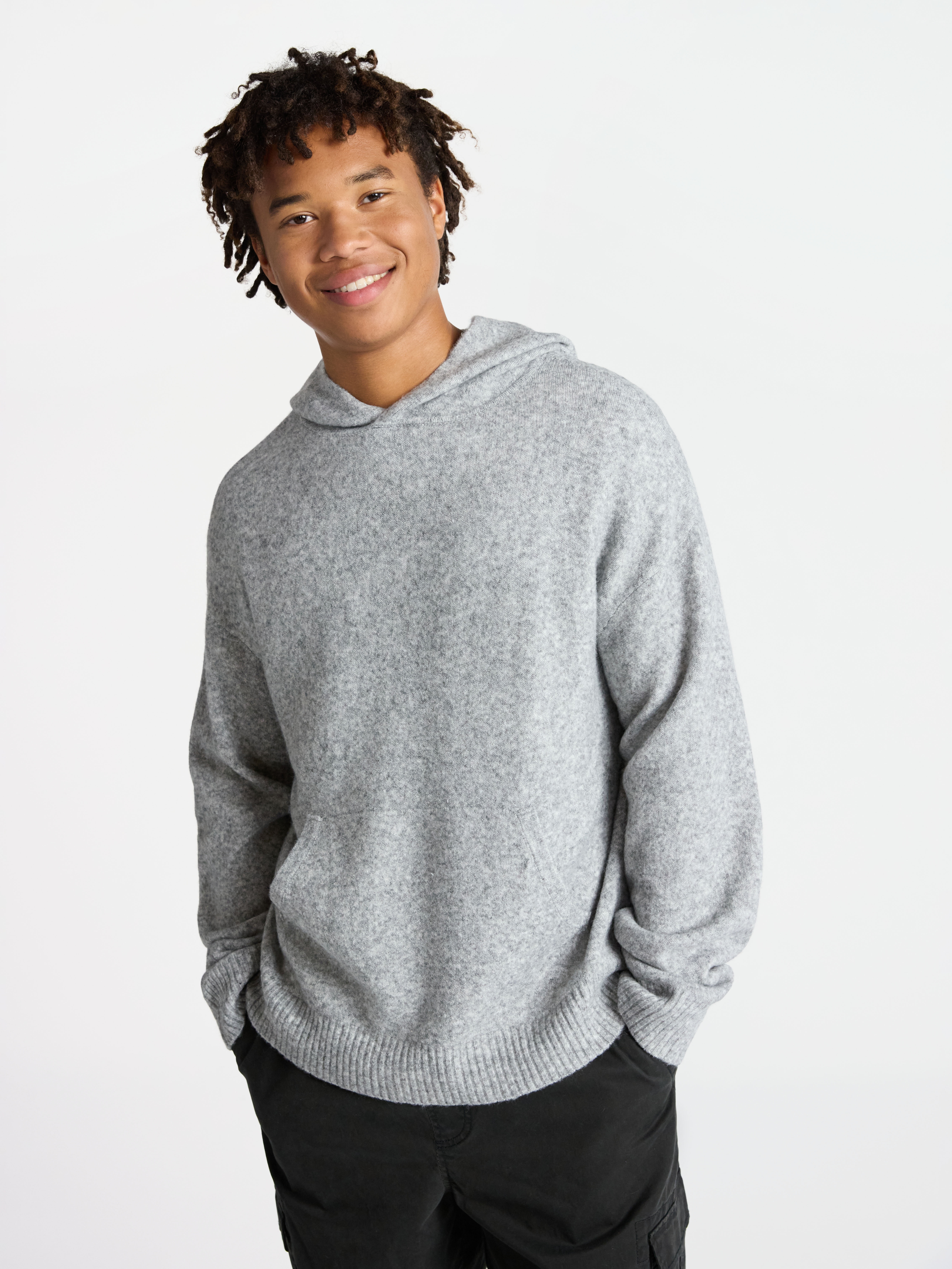 No Boundaries Brushed Hooded Sweater with Long Sleeves, Midweight, Men ...