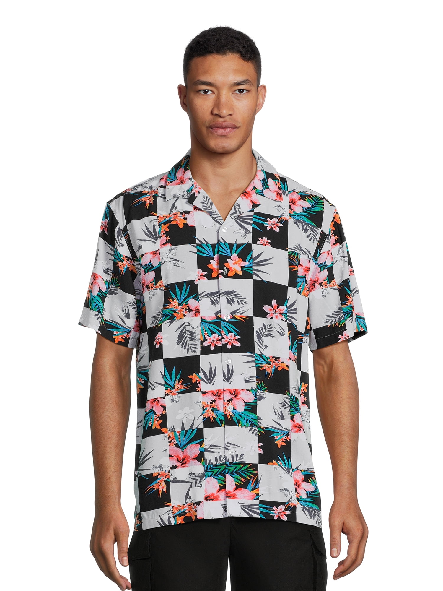 No Boundaries Men's & Big Men's Button-Down Rayon Shirt, Sizes XS-5XL ...