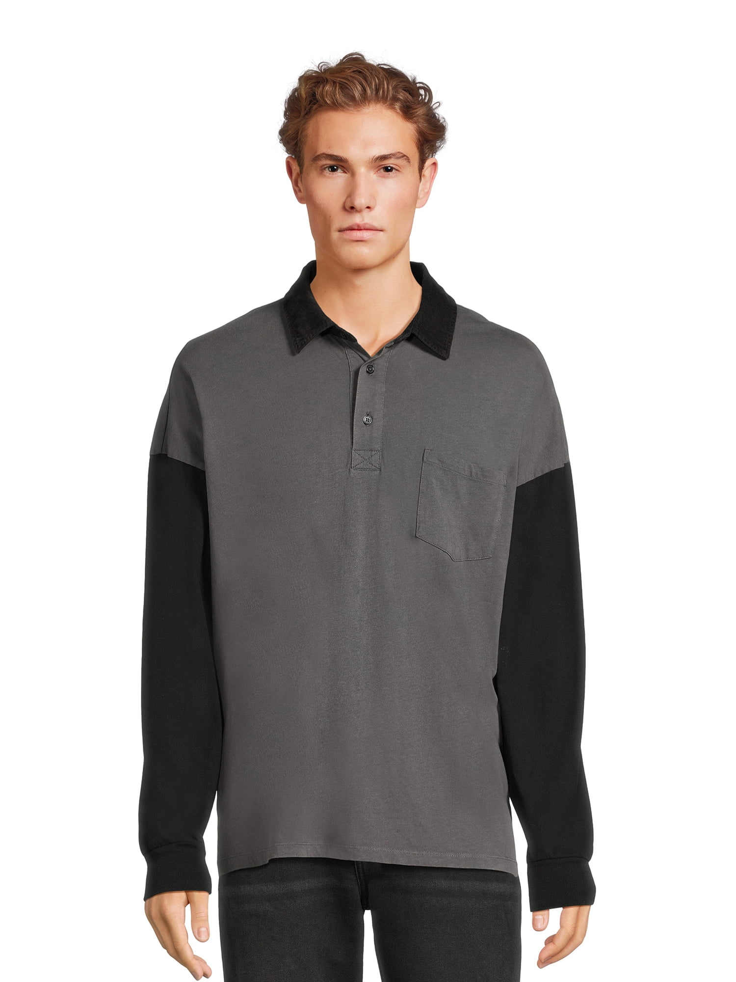 No Boundaries Men's Colorblocked Long-Sleeve Polo Shirt, Sizes XS-3XL ...