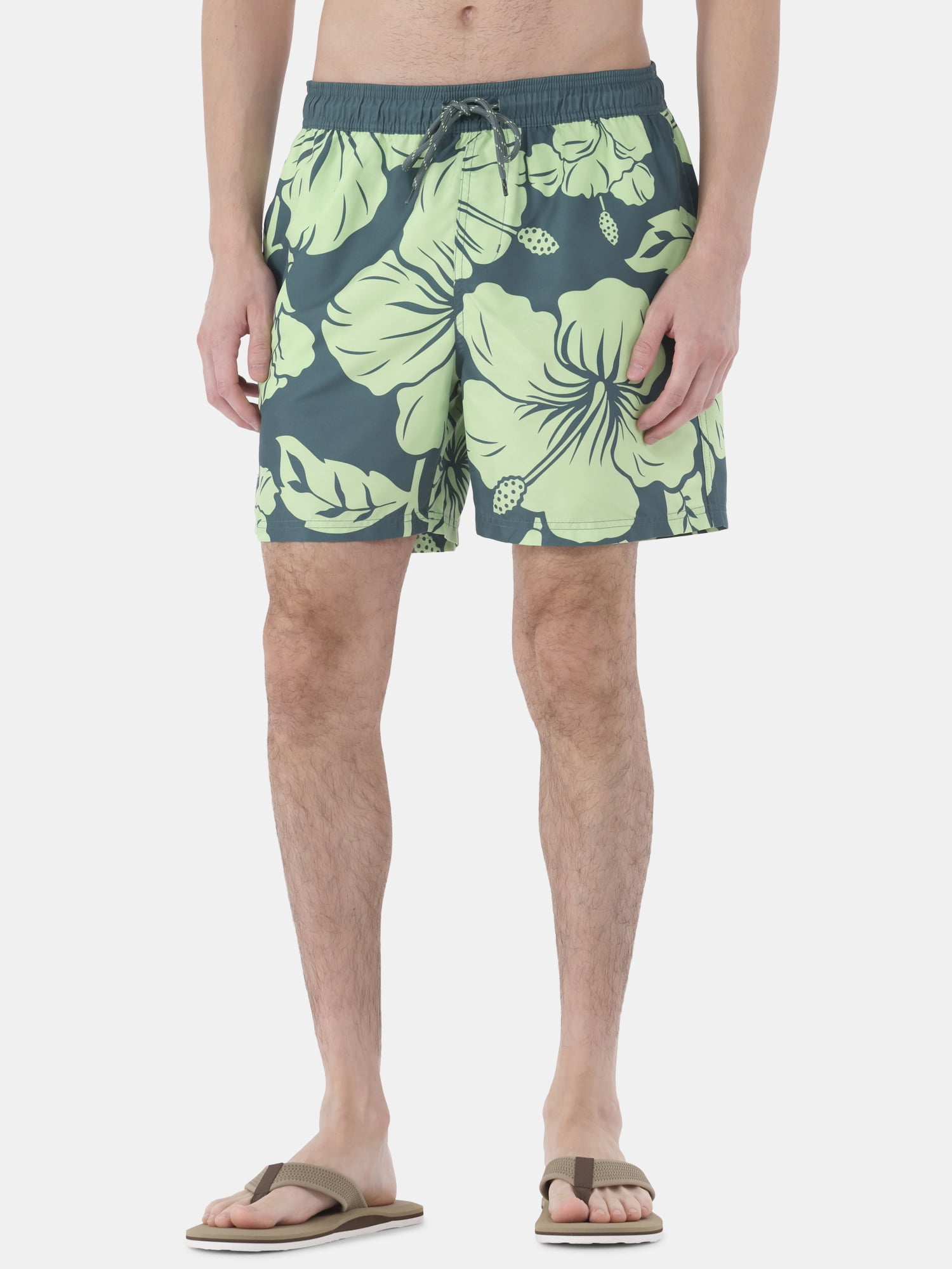 No Boundaries Men's Elastic Waist Swim Trunks, 6-inch Inseam, UPF 50 ...