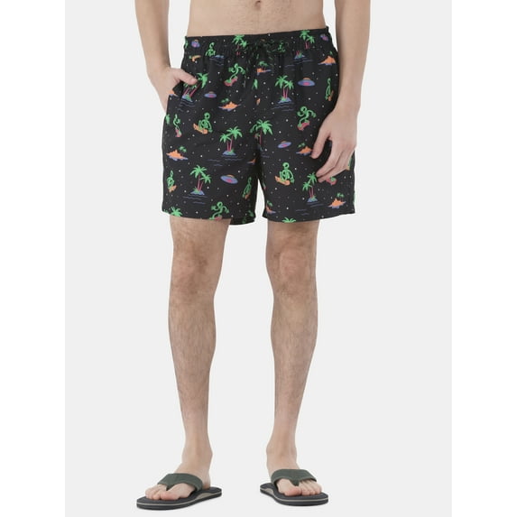 No Boundaries Men's Elastic Waist Swim Trunks, 6-inch Inseam, UPF 50 ...