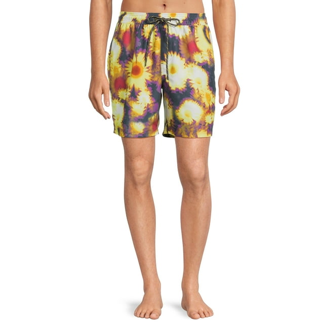 No Boundaries Men's & Big Men's Elastic Waist Swim Trunks, 7" Inseam ...