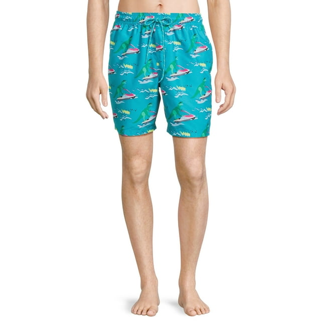 No Boundaries Men's & Big Men's Elastic Waist Swim Trunks, 7" Inseam ...