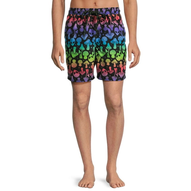 No Boundaries Men's Elastic Waist Swim Trunks, Quick-Drying Polyester ...