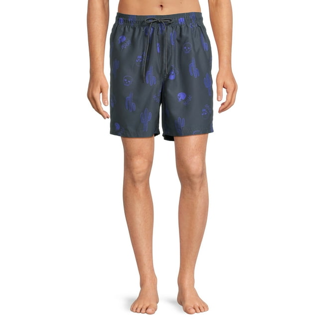 No Boundaries Men's & Big Men's Elastic Waist Swim Trunks, 7" Inseam ...