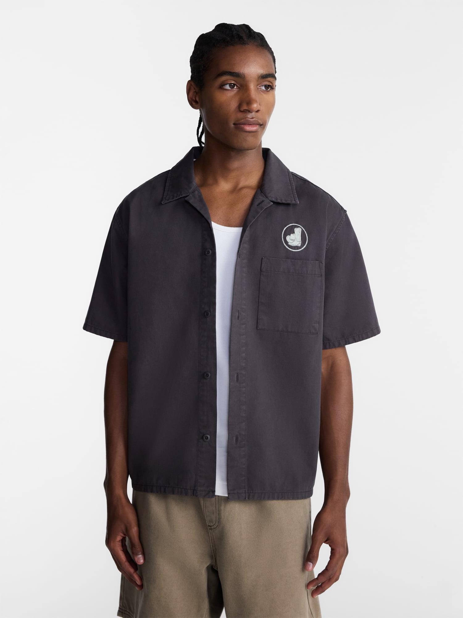 No Boundaries Boxy Fit Emboridered Mechanic Shirt, Men's XS-5XL ...