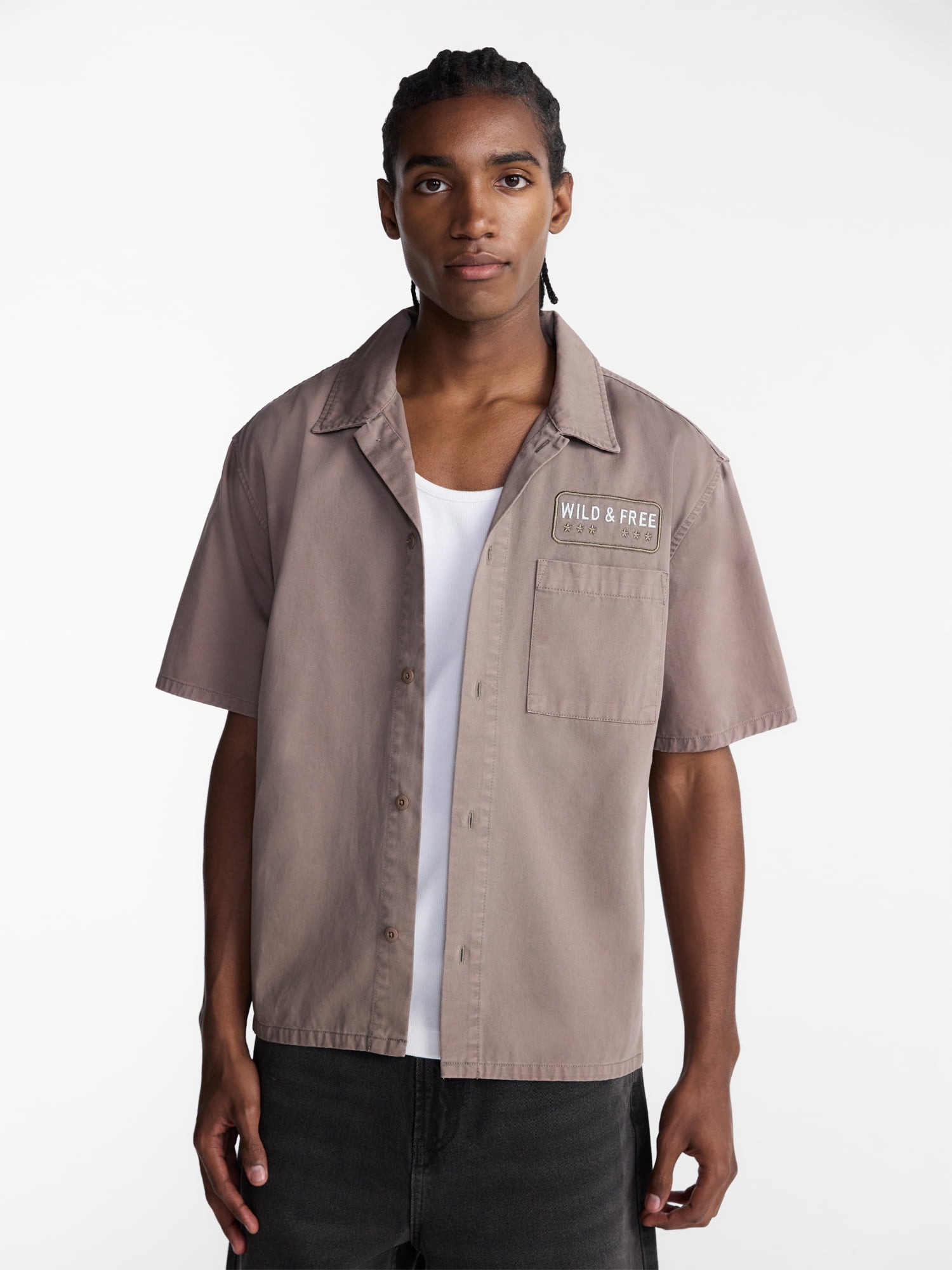 No Boundaries Boxy Fit Emboridered Mechanic Shirt, Men's XS-5XL ...