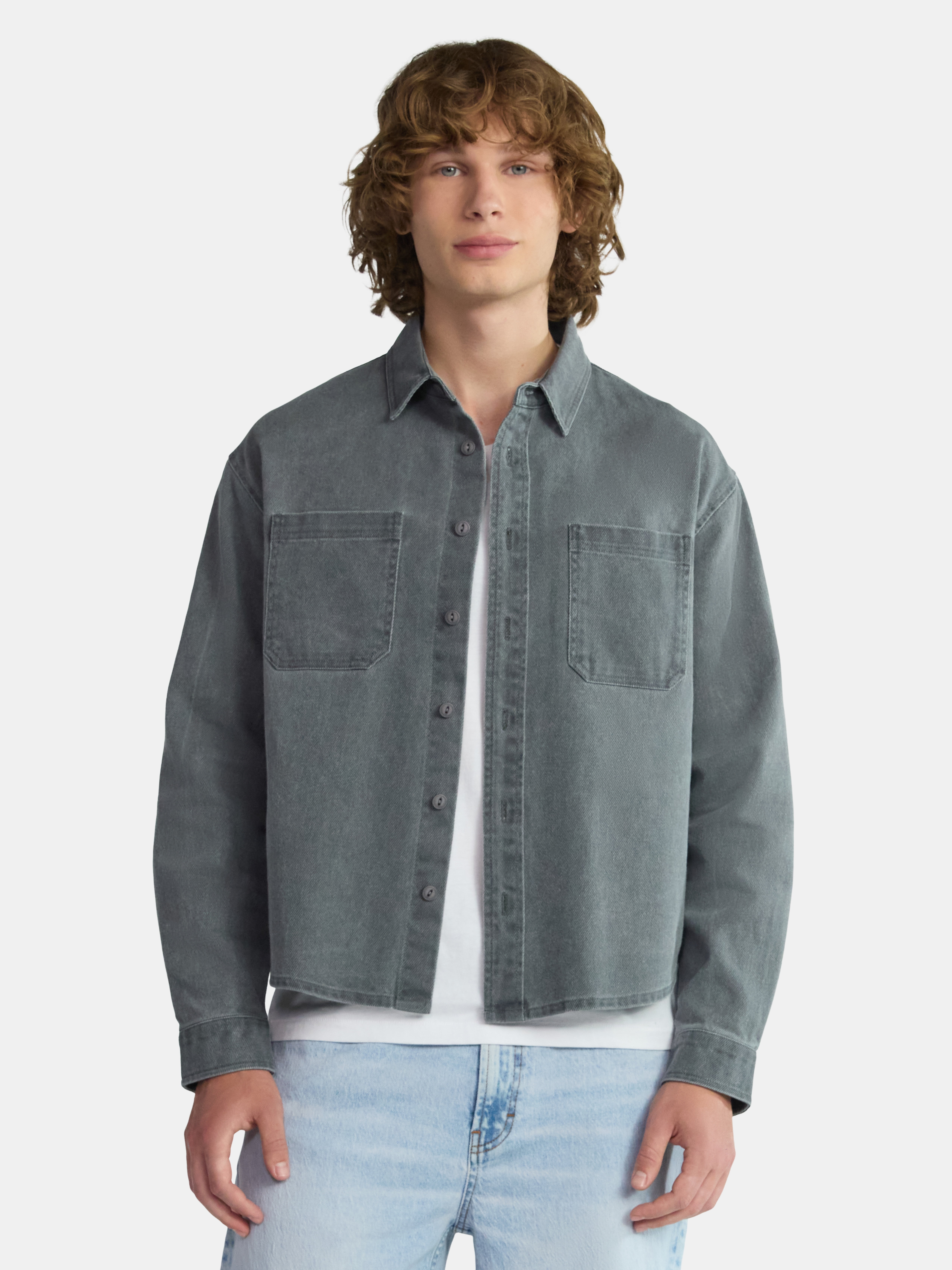 No Boundaries Twill Shirt with Long Sleeves, Men's and Big Men's ...