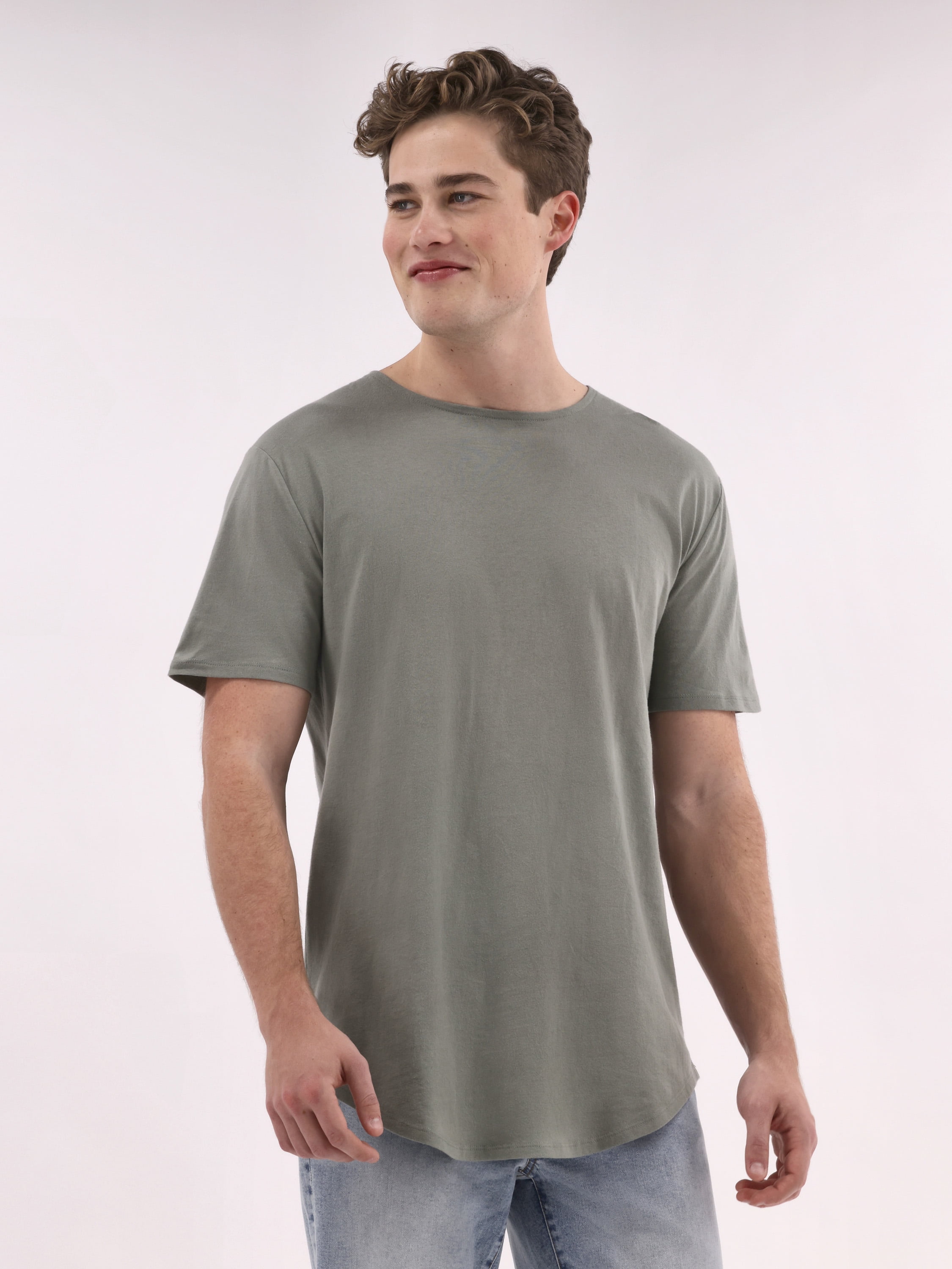 No Boundaries Men's & Big Men's Longline Curved Hem Elongated Tee Shirt ...