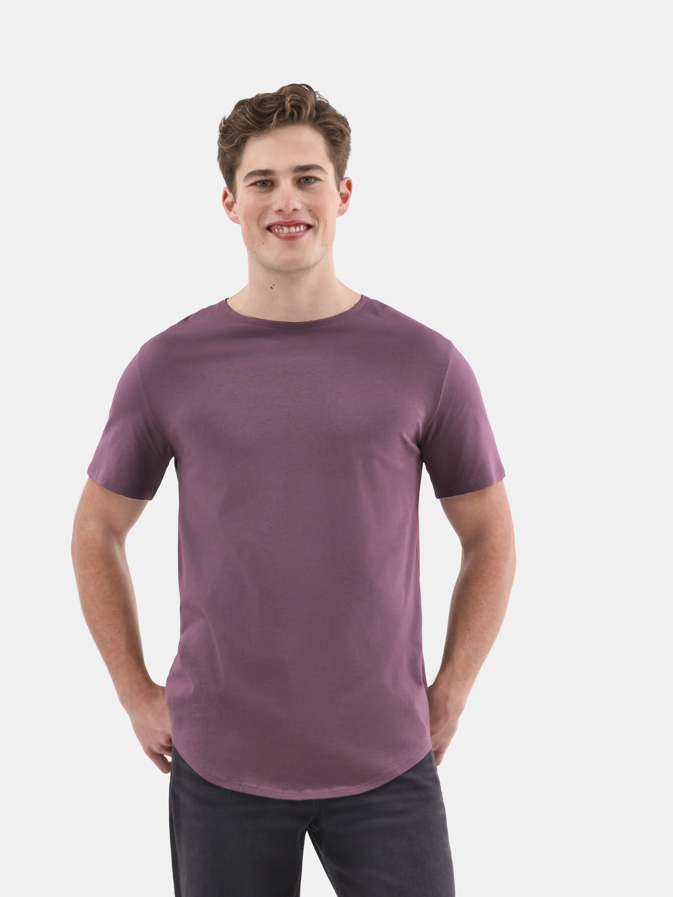 No Boundaries Men's & Big Men's Longline Curved Hem Elongated Tee Shirt ...