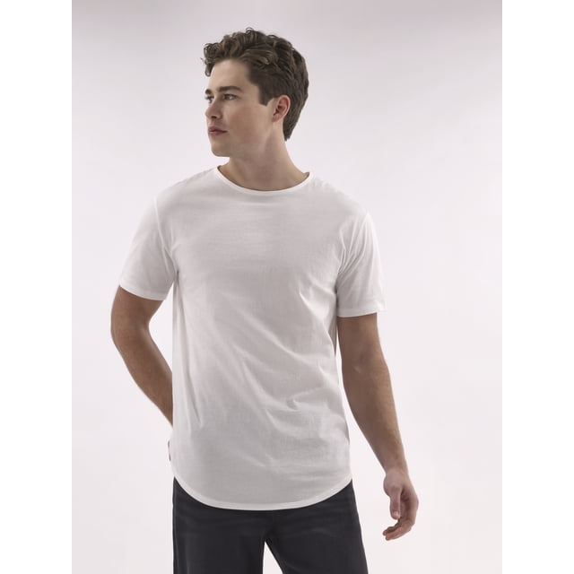 No Boundaries Men's & Big Men's Longline Curved Hem Elongated Tee Shirt ...