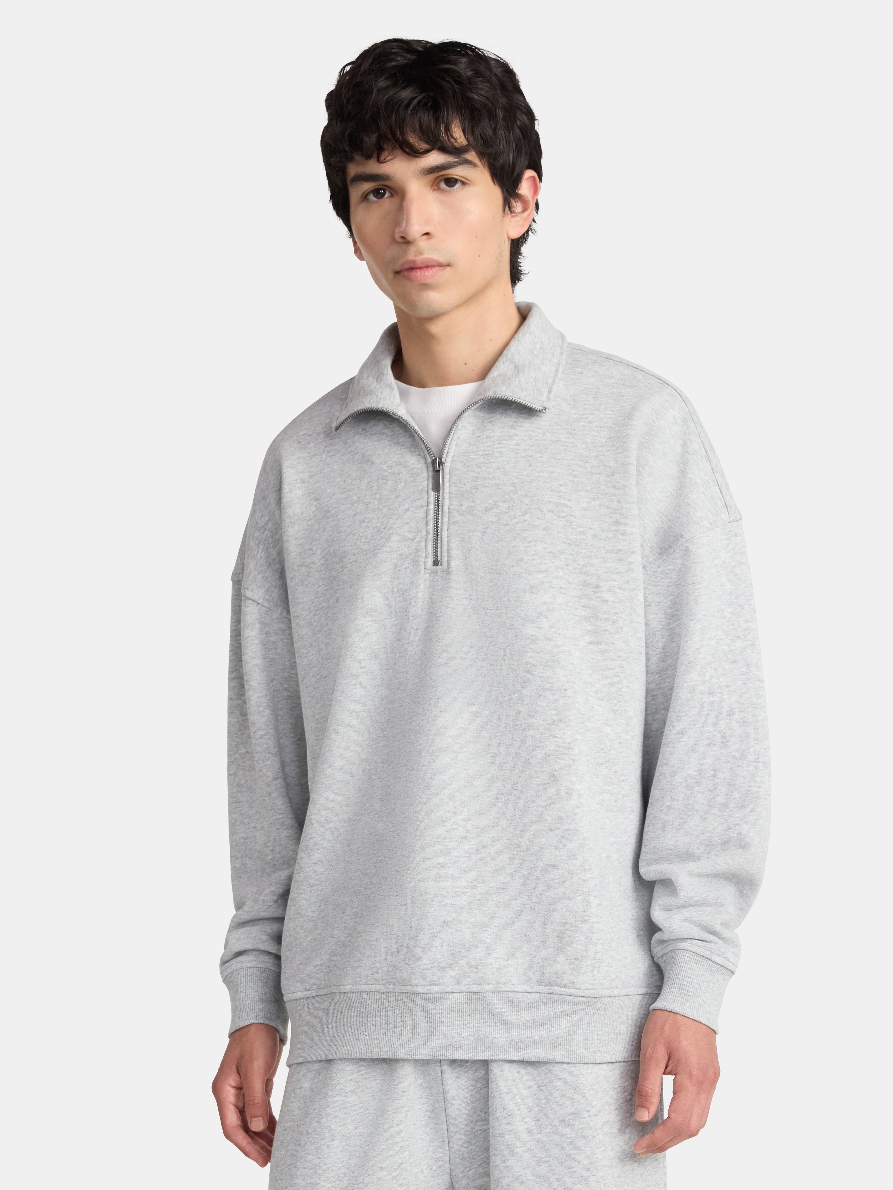 No Boundaries Oversized Quarter Zip Pullover with Long Sleeves, Men's ...
