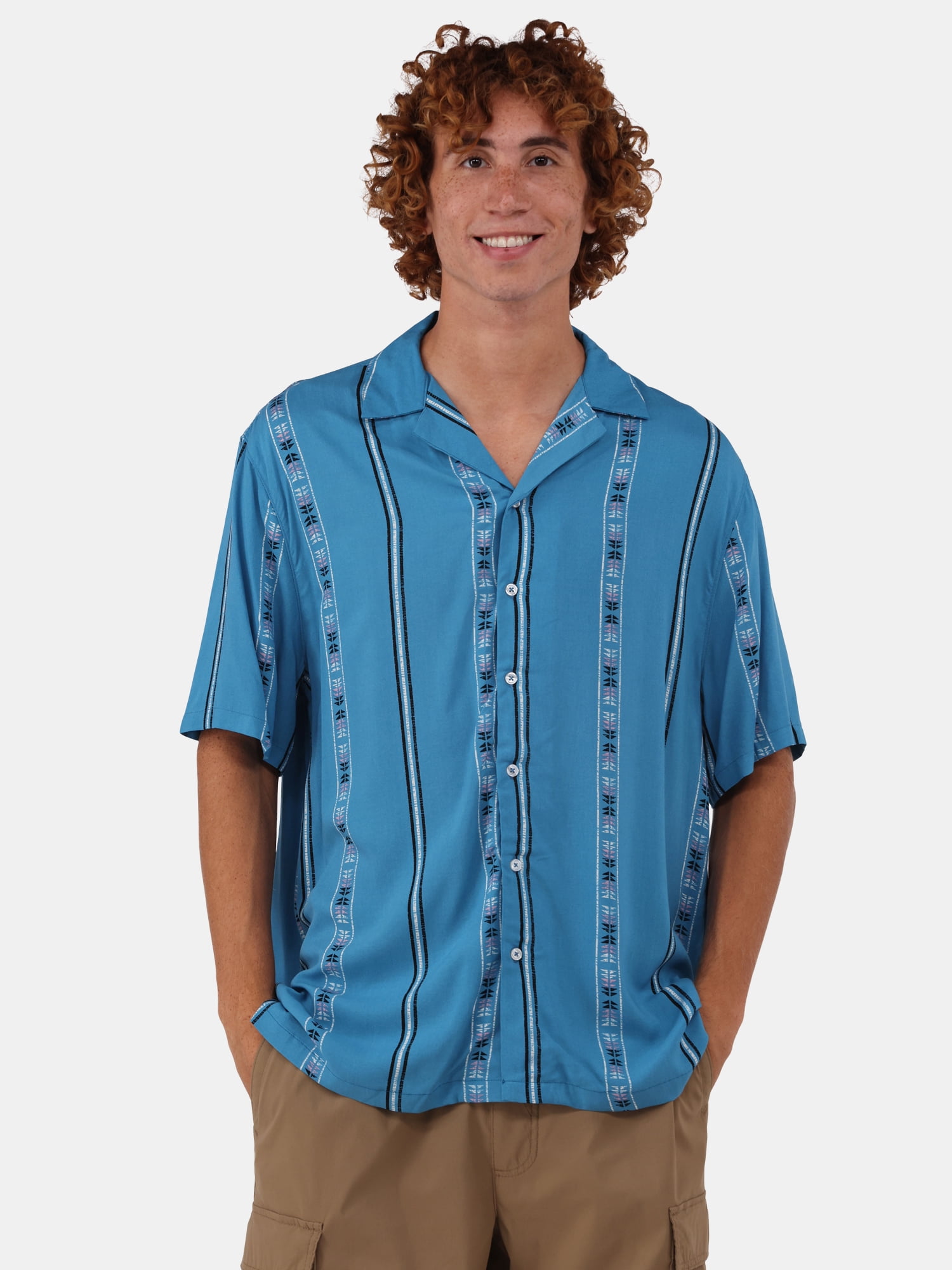 No Boundaries Printed Rayon Button Up Resort Shirt with Short Sleeves ...