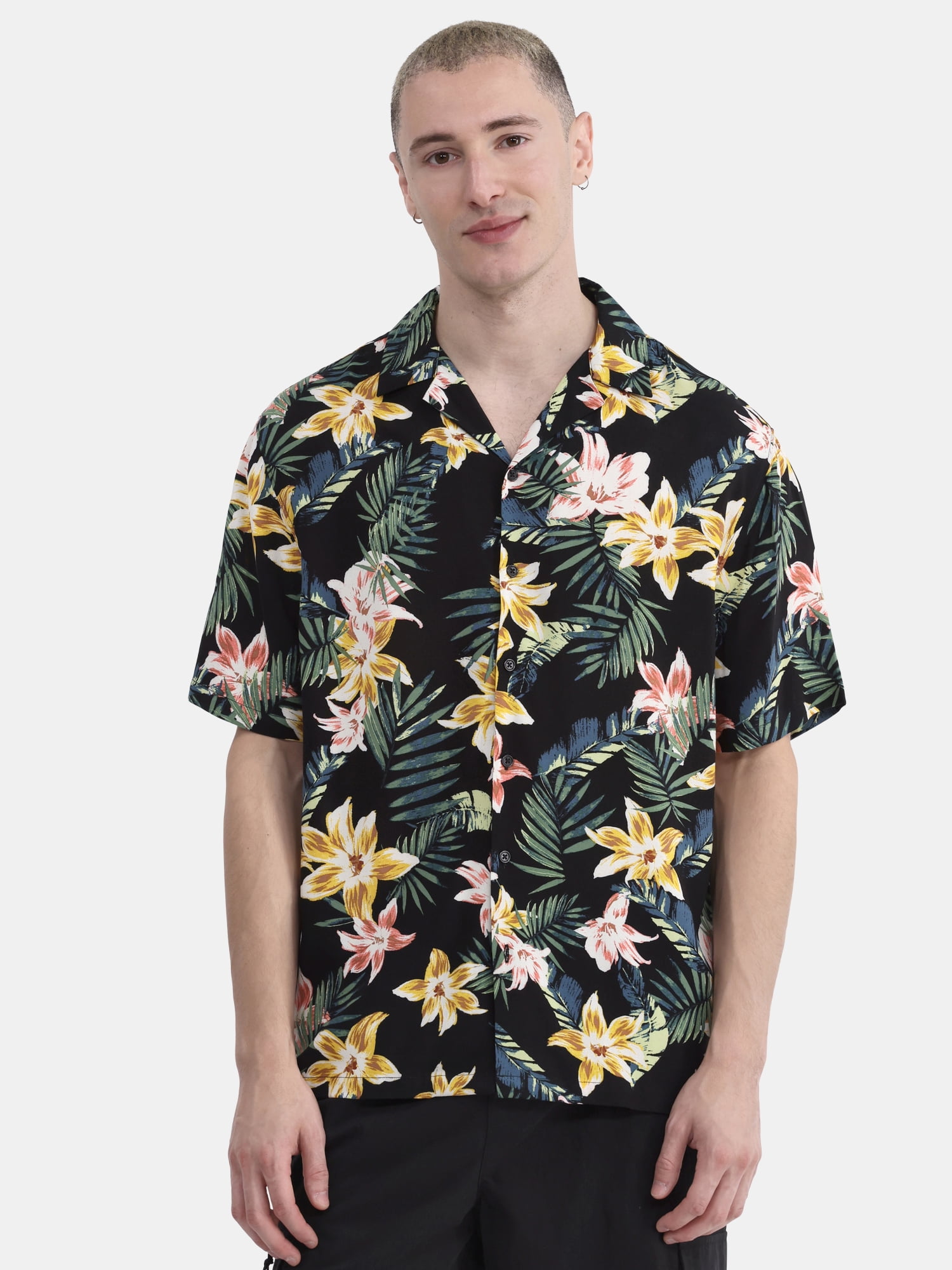 No Boundaries Men's Rayon Print Short Sleeve Button Up Shirt Sizes XS ...