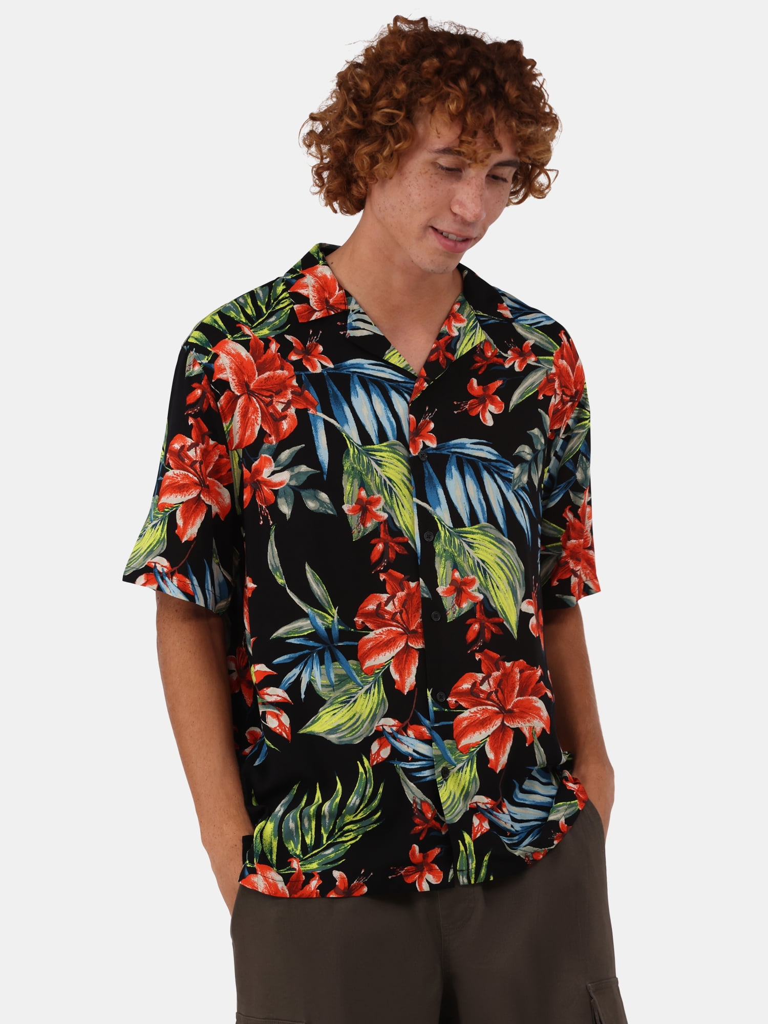 No Boundaries Printed Rayon Button Up Resort Shirt with Short Sleeves ...