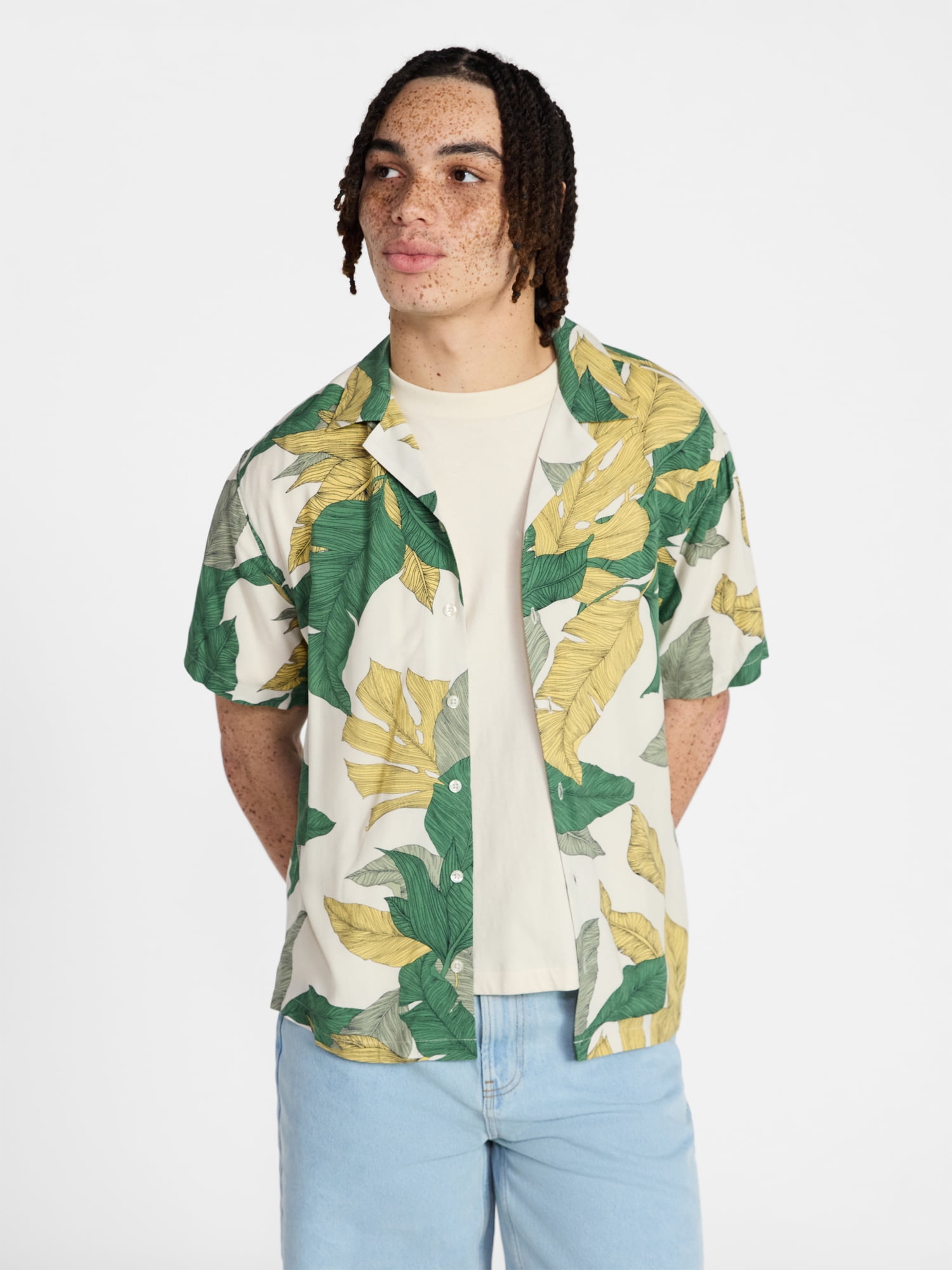 No Boundaries Rayon Shirt with Short Sleeves, Men's XS-5XL - Walmart.com