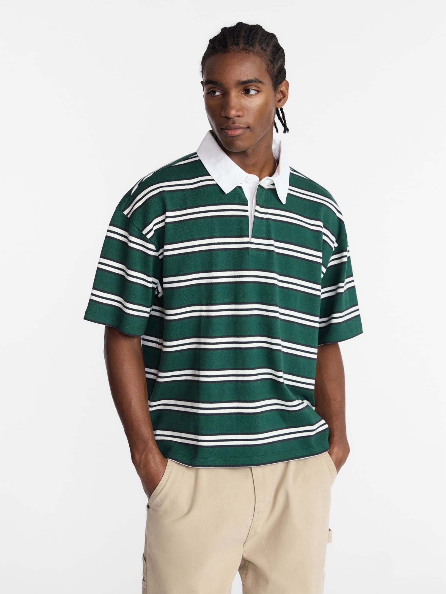 No Boundaries Striped Rugby Shirt with Short Sleeves, Men's XS-5XL ...