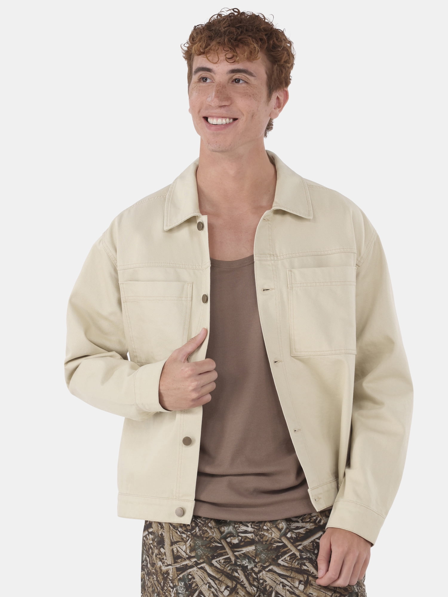 No Boundaries Men's Utility Jacket, Oversized Fit, S-3XL, 2 Front ...