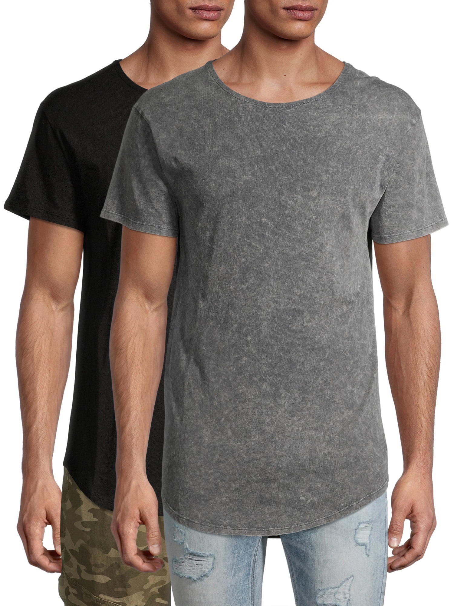 No Boundaries Men's Elongated T-Shirt with Short Sleeves, 2-Pack ...