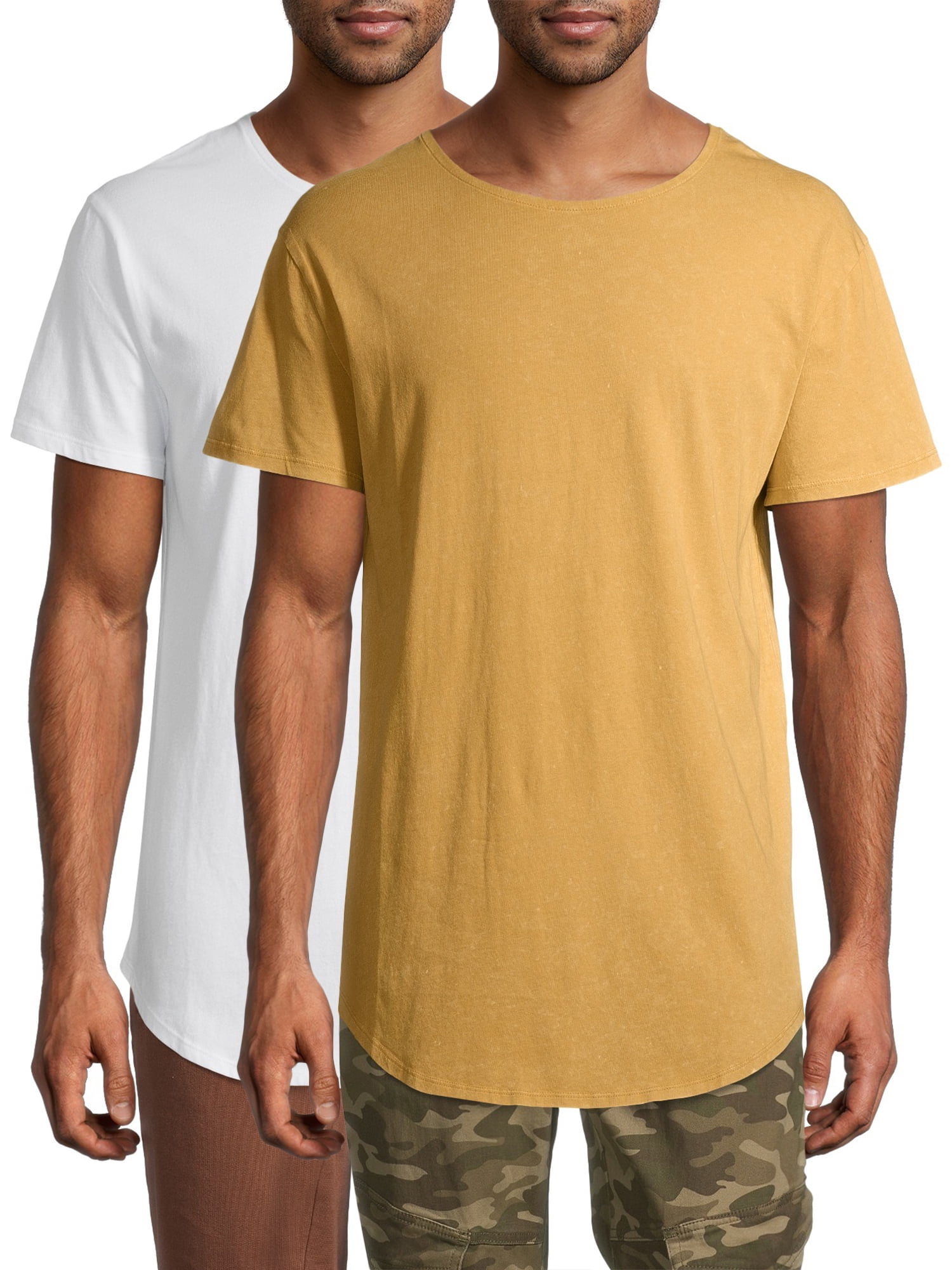 No Boundaries Men's Elongated T-Shirt with Short Sleeves, 2-Pack ...