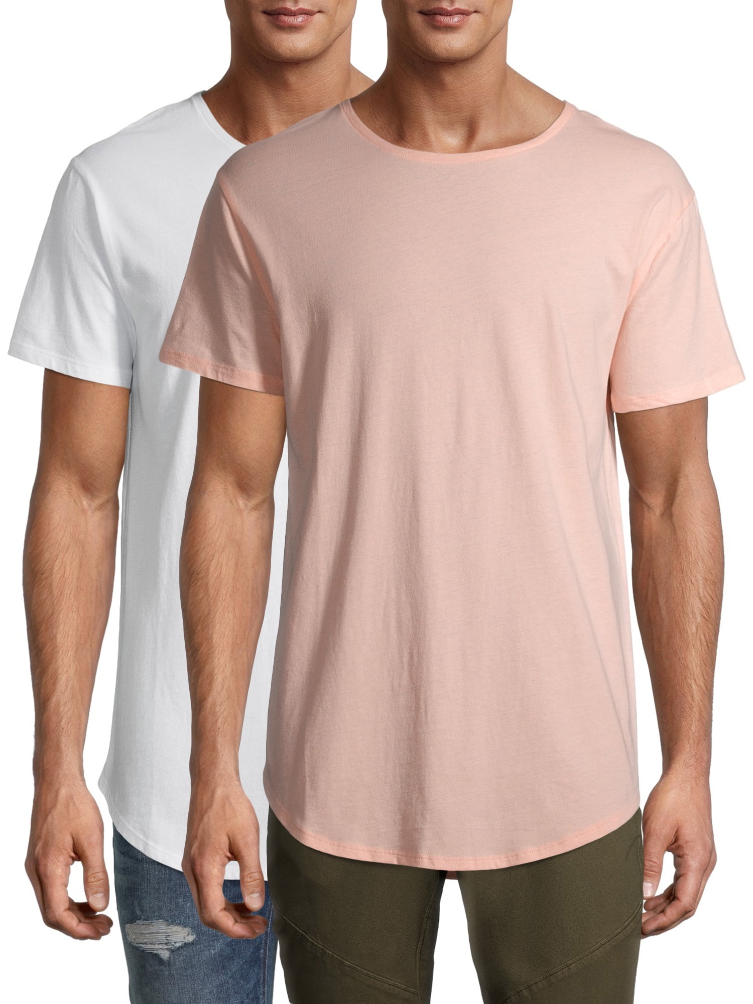 No Boundaries Men's Elongated T-Shirt with Short Sleeves, 2-Pack ...