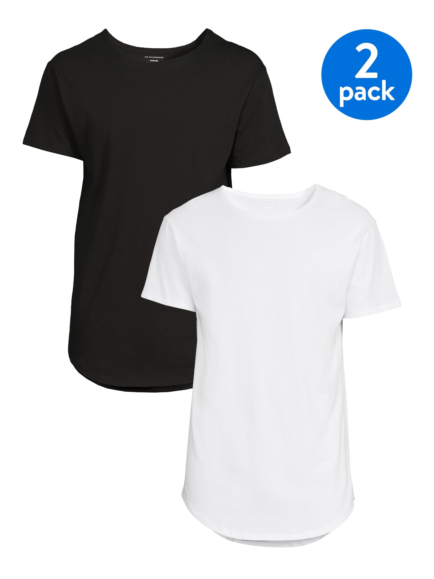 No Boundaries Men's Elongated T-Shirt with Short Sleeves, 2-Pack ...