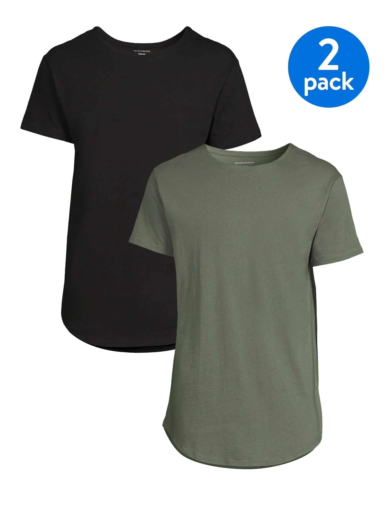 No Boundaries Men's Elongated T-Shirt with Short Sleeves, 2-Pack ...