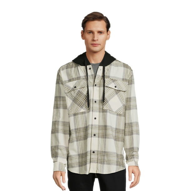 No Boundaries Men's Hooded Flannel Shacket - Walmart.com