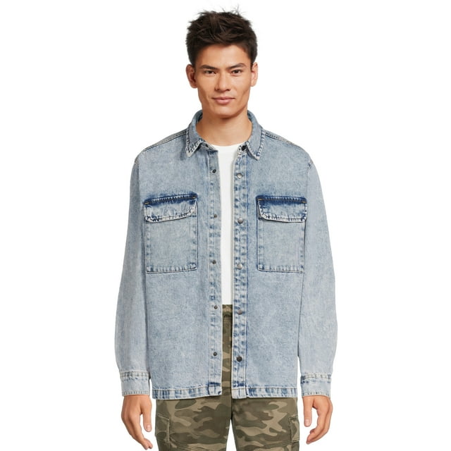 No Boundaries Men’s Layering Denim Shirt Jacket, Sizes XS-3XL - Walmart.com