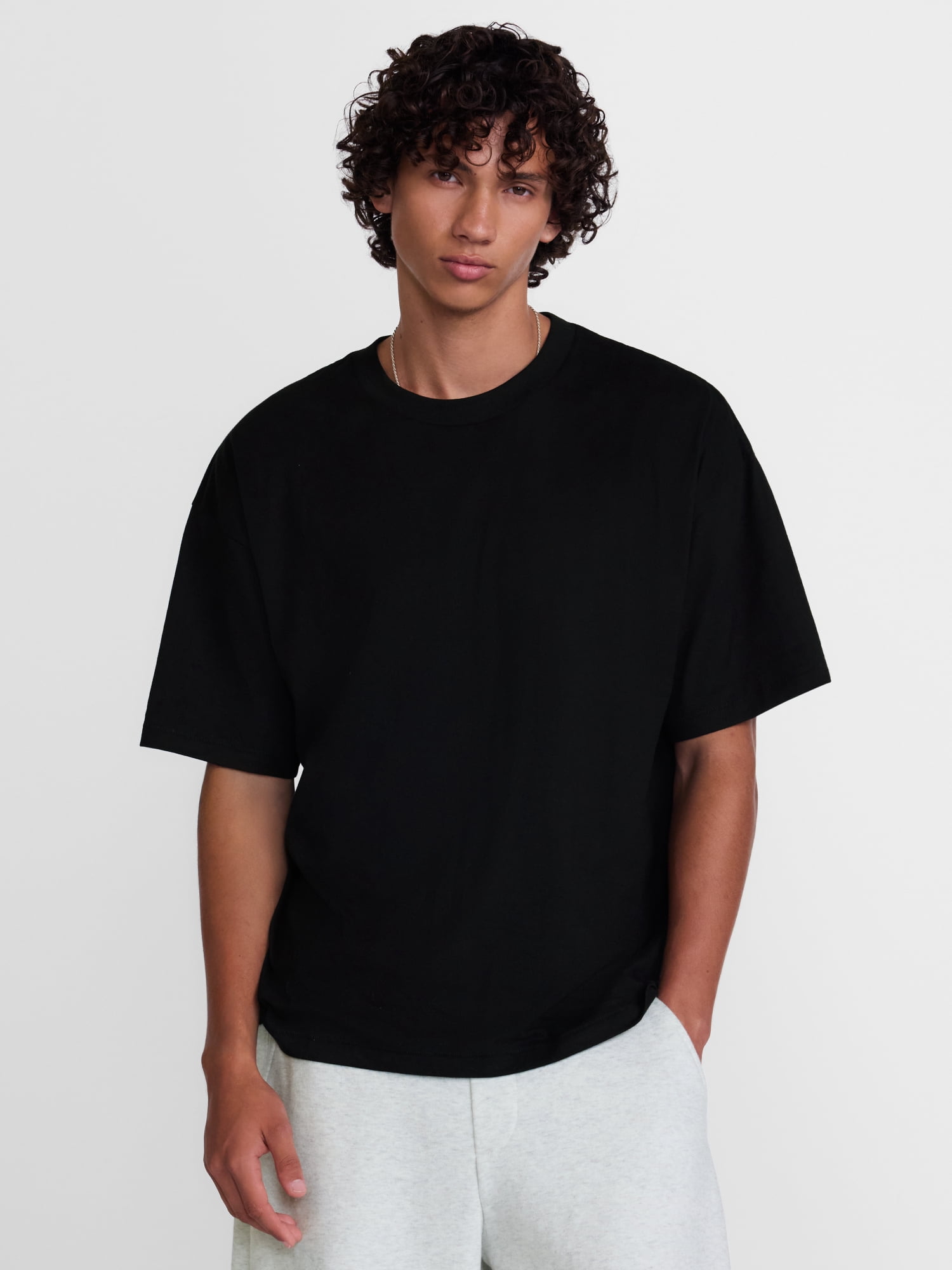 No Boundaries Men's Oversized Boxy Tee Shirt with Short Sleeves, XS ...