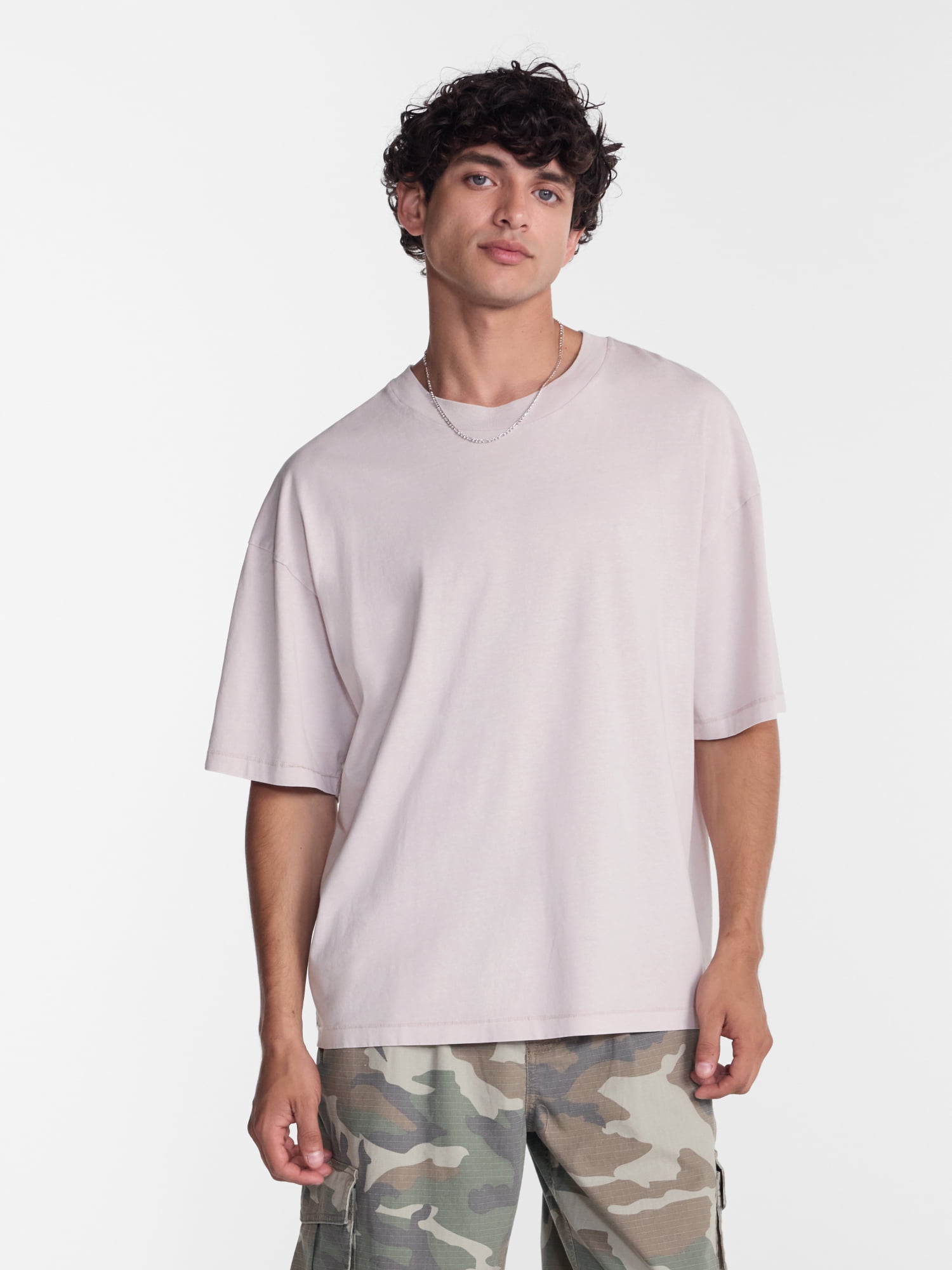 No Boundaries Men's Oversized Boxy Tee Shirt with Short Sleeves, XS ...