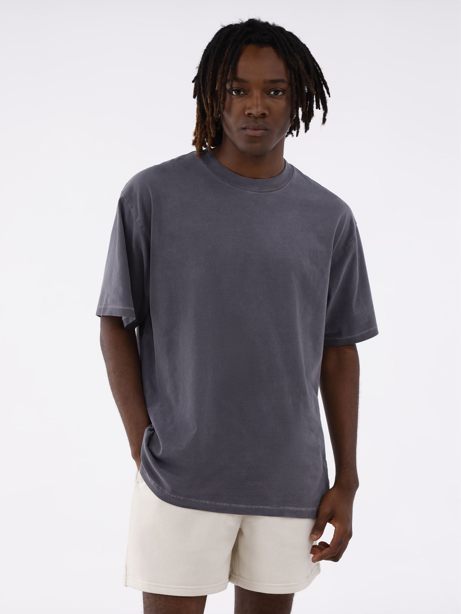 No Boundaries Garment Washed Oversized Tee with Short Sleeves, Men's ...