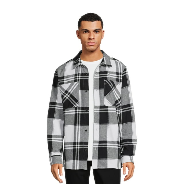 No Boundaries Men's Plaid Shacket - Walmart.com