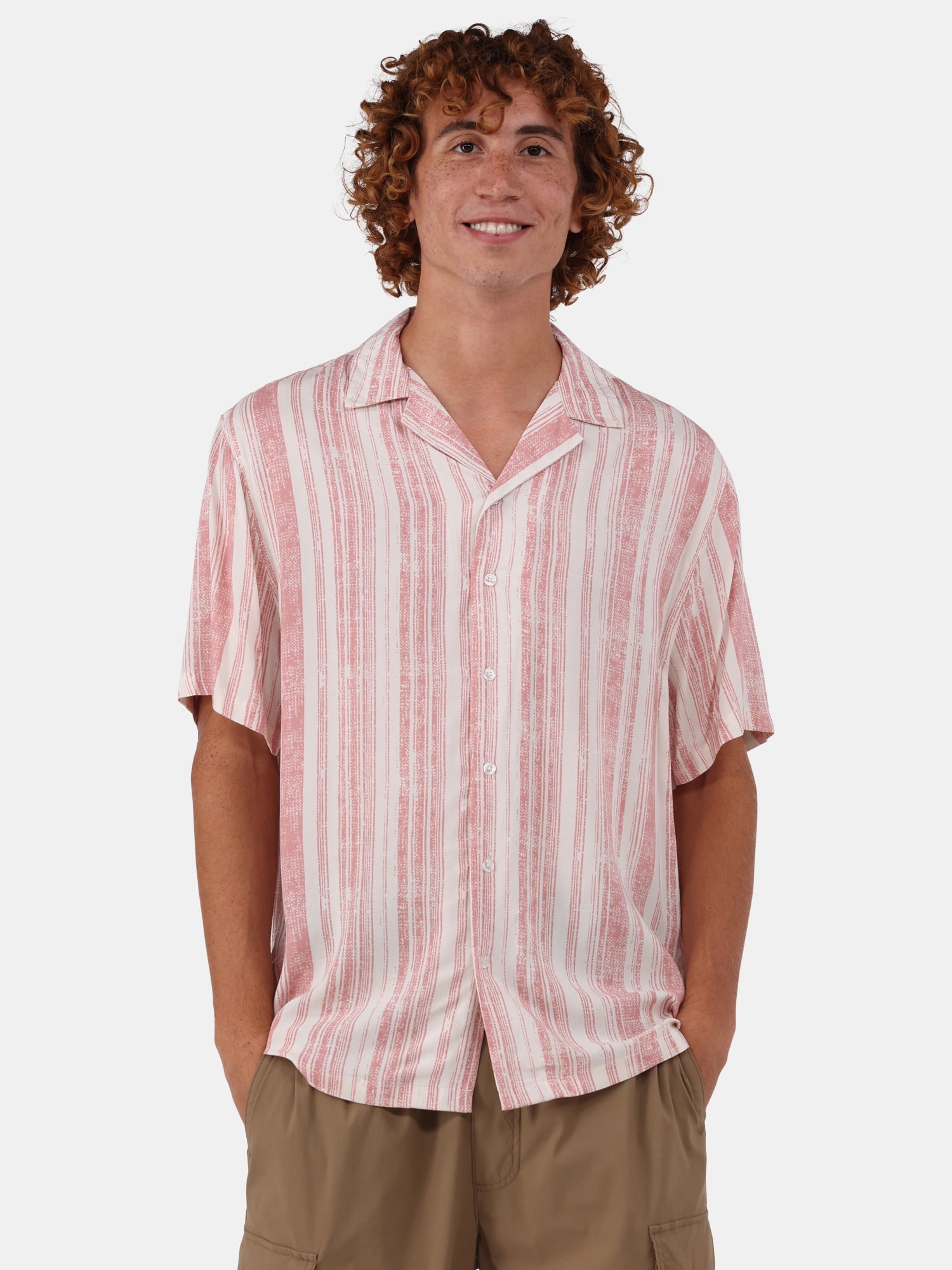 No Boundaries Men's & Big Men's Rayon Print Button Up Shirt with Resort ...