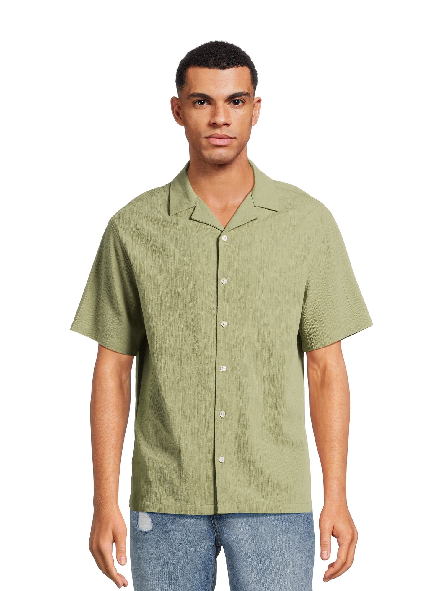 No Boundaries men's Cotton Crinkle Button Front Shirt - Walmart.com
