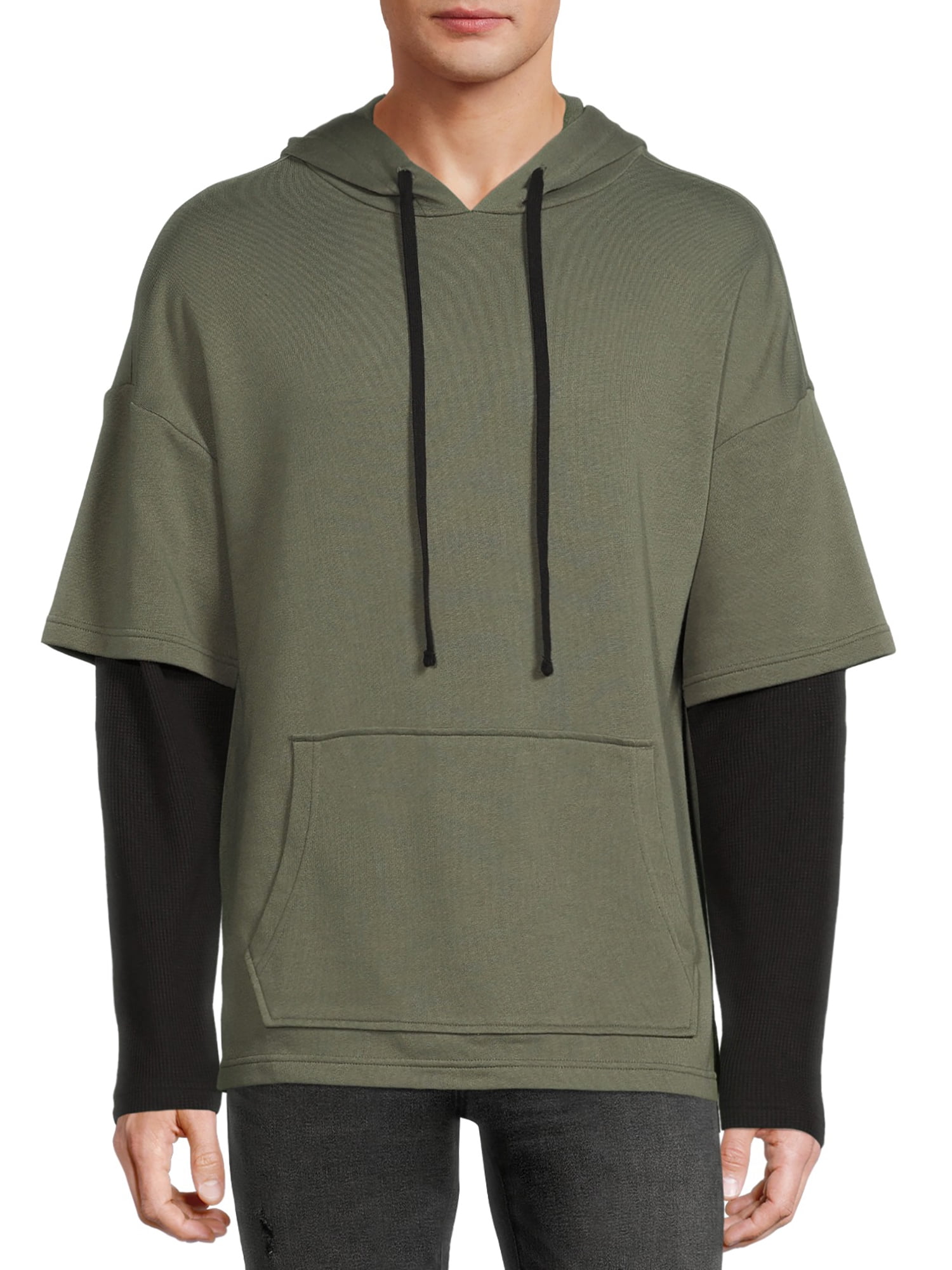 No Boundaries Men's and Big Men's Layered Look Hoodie , up to size 5XL ...