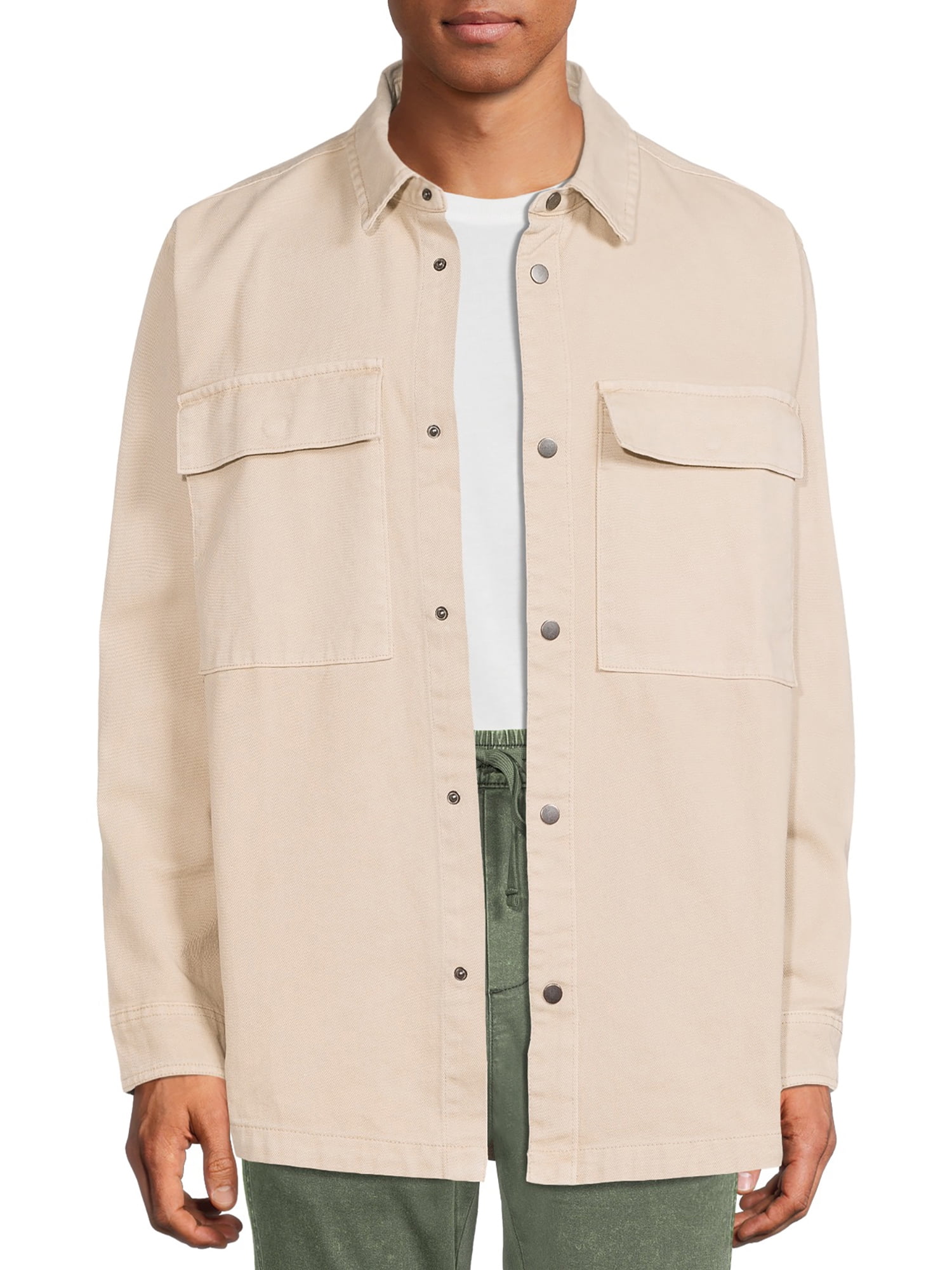 No Boundaries Men's and Big Men's Long Sleeve Layering Shirt Jacket ...