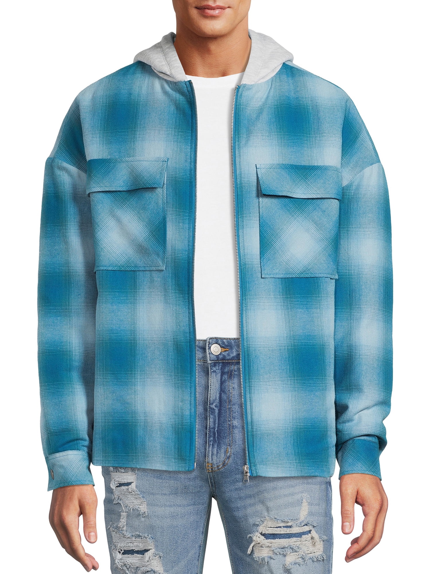 No Boundaries Men's and Big Men's Plaid Flannel Shacket, Sizes XS-5XL ...