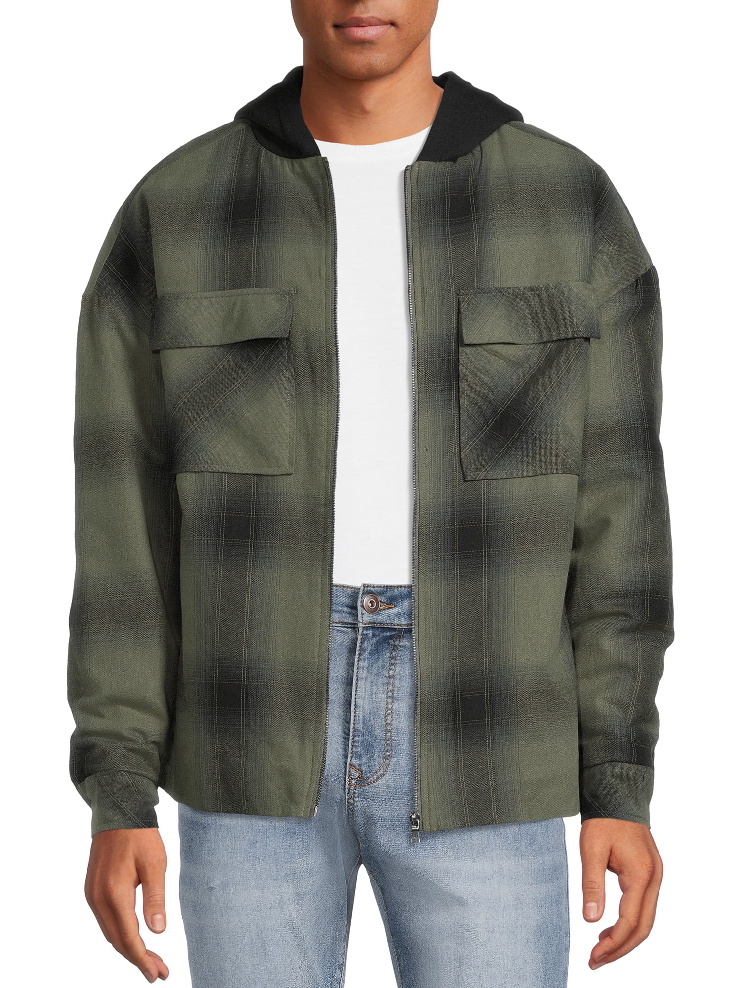 No Boundaries Men's and Big Men's Plaid Flannel Shacket, Sizes XS-5XL ...