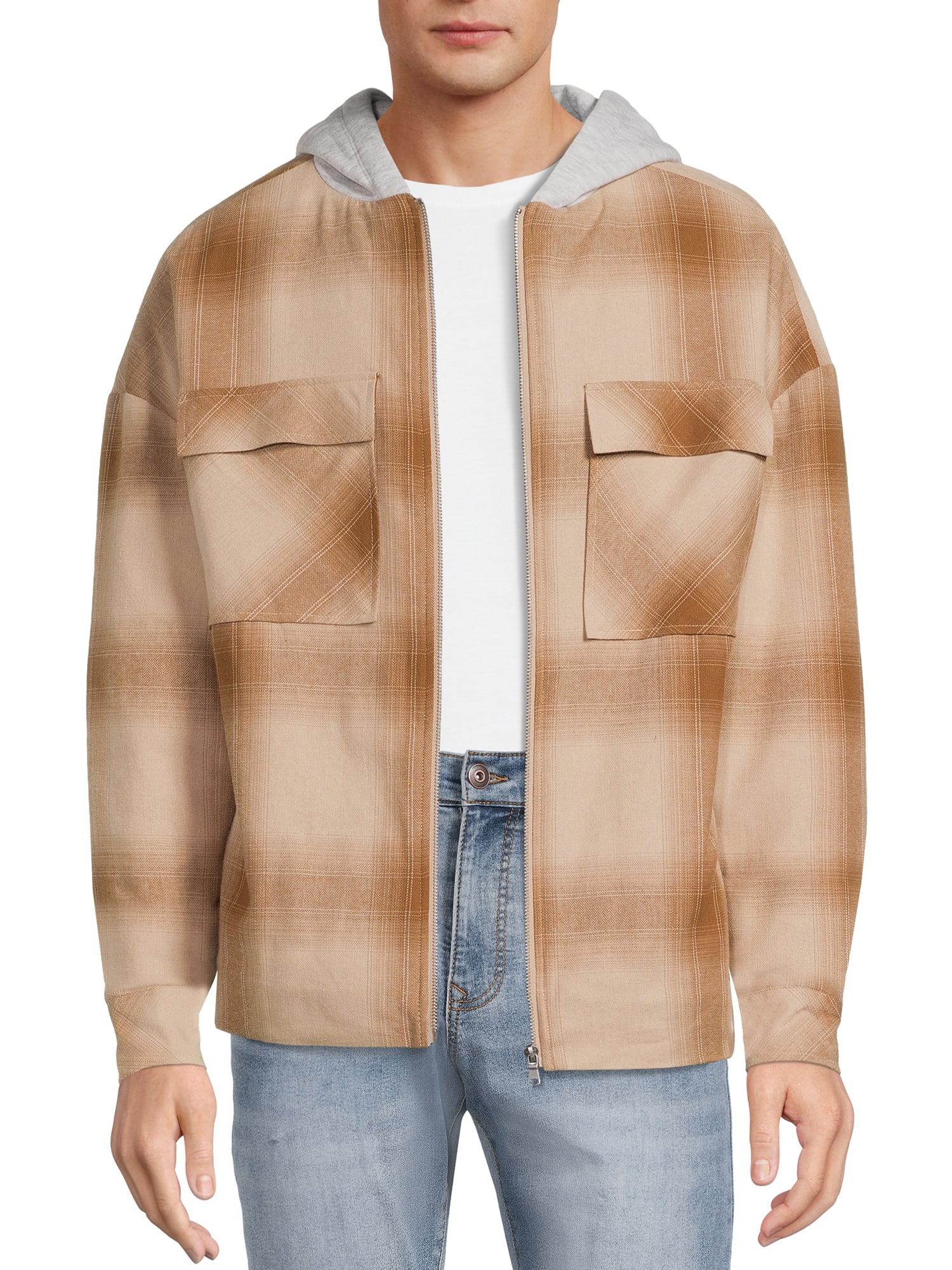 No Boundaries Men's and Big Men's Plaid Flannel Shacket, Sizes XS-5XL ...