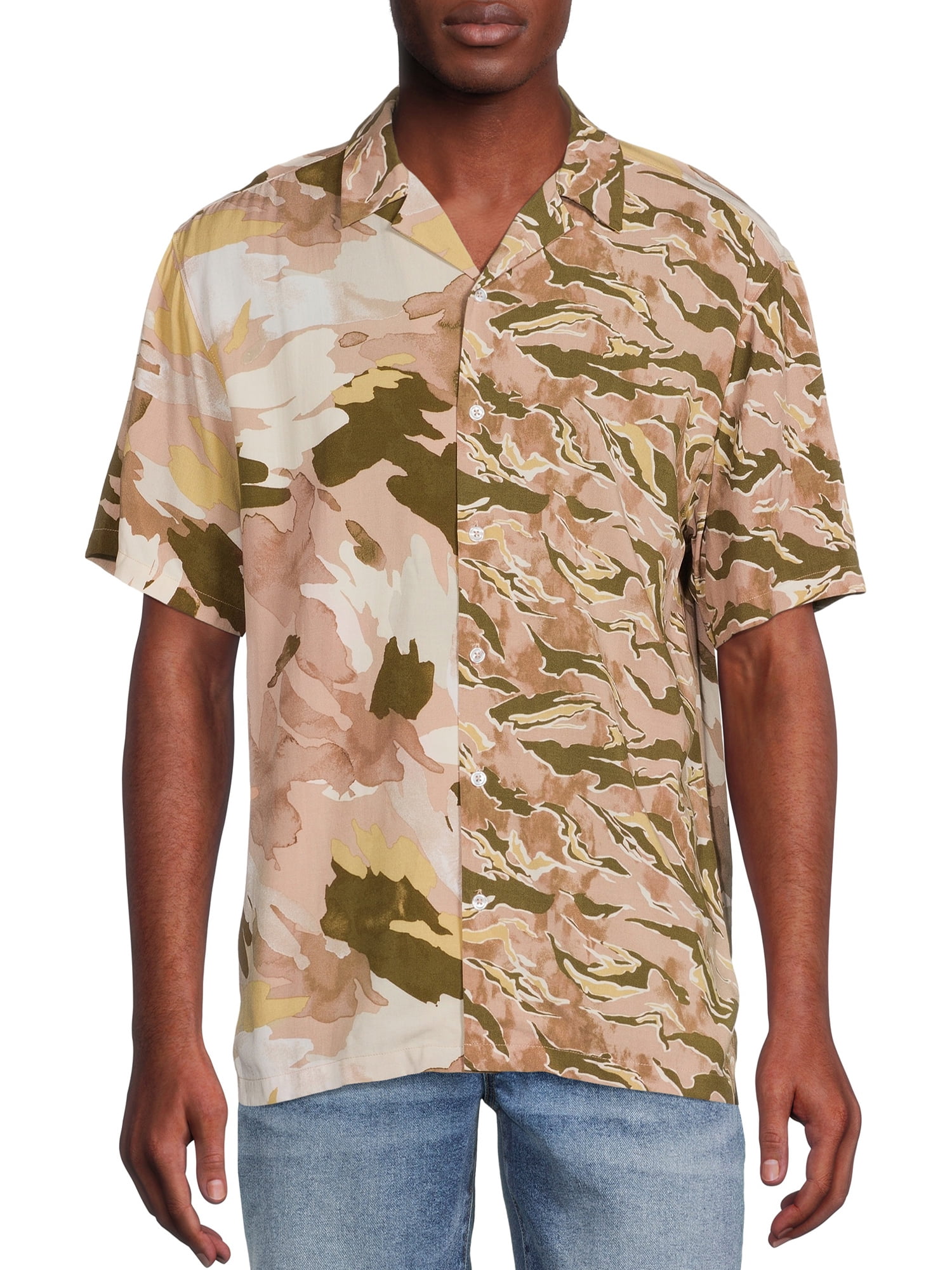 No Boundaries Men's and Big Men's Rayon Shirt with Short Sleeves ...