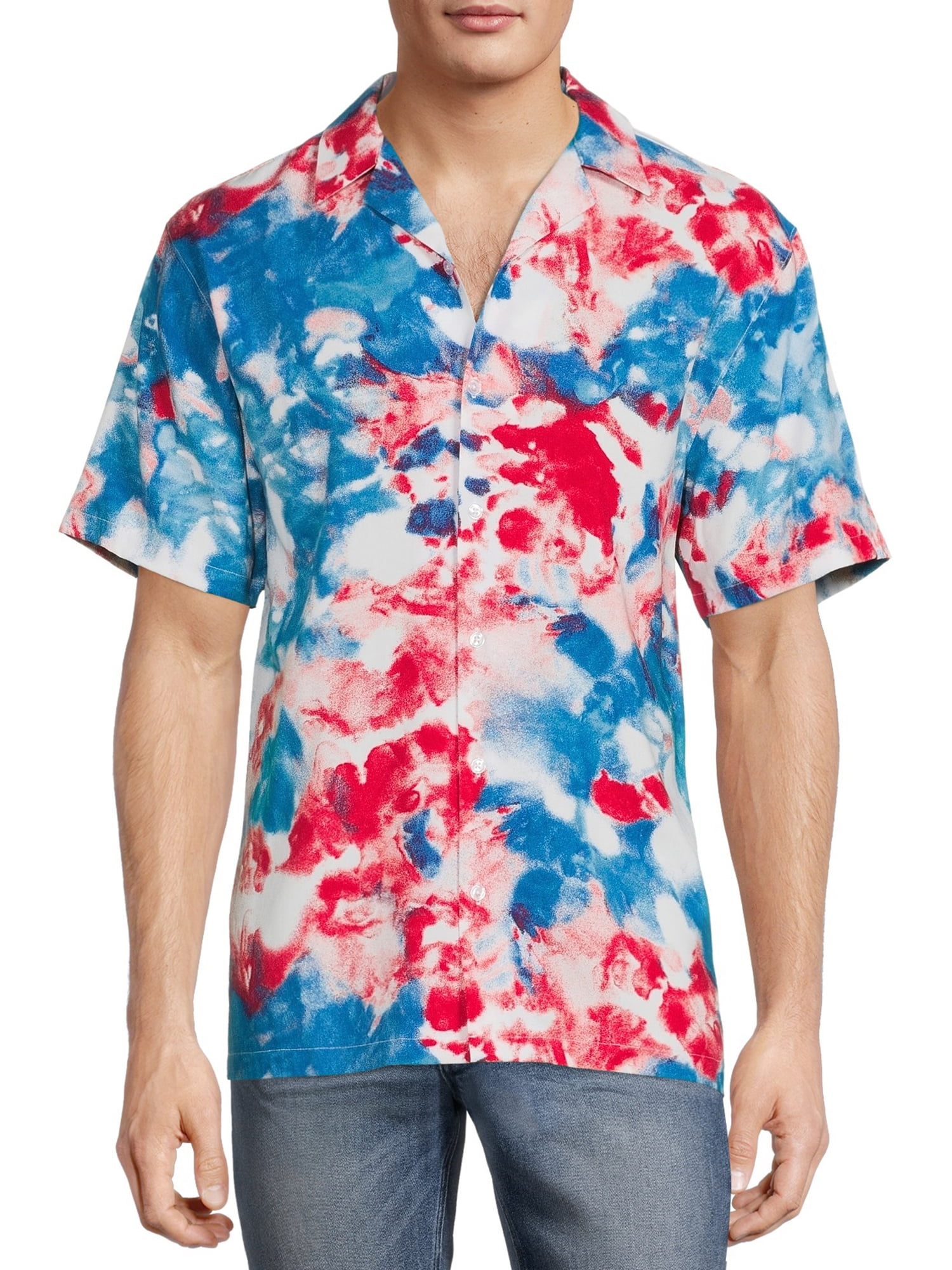 No Boundaries Men's Short Sleeve Printed Rayon Shirt - Relaxed Fit ...