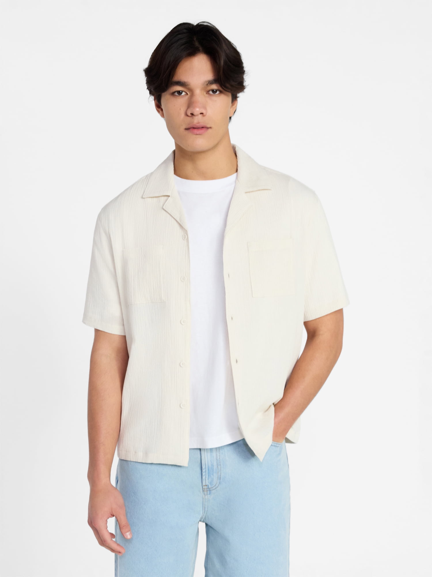 No Boundaries Men's Textured Woven Shirt with Short Sleeves, Sizes XS ...